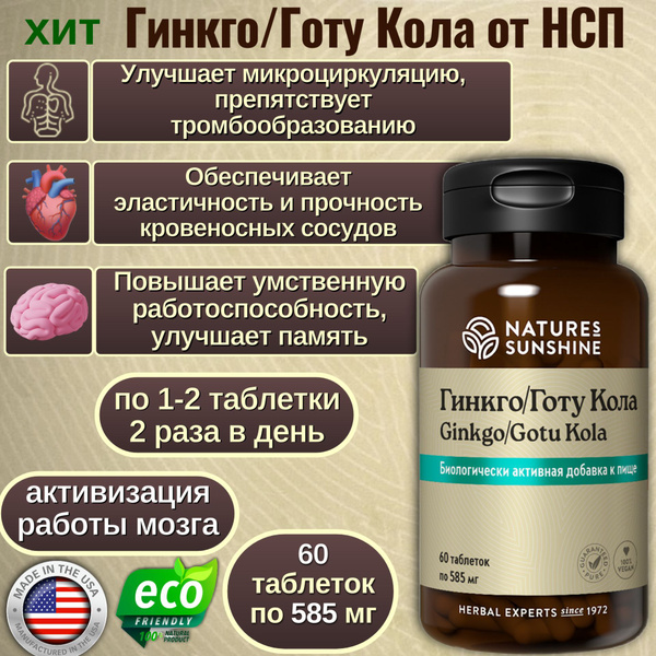 Гинкго Готу Кола НСП / Ginkgo Gotu Kola NSP, 60 таб. - купить с ...