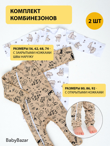 Комбинезон нательный слип на молнии для новорожденных и малышей - набор ...