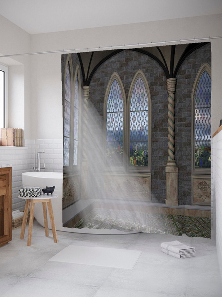 Штора для ванной 200x180 см JoyArty ширма плотные ширина 180 высота 200 для бани санузлов дома ...