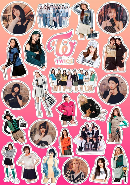 Набор виниловых наклеек стикеров на листе А4 По к поп кпоп группе Твайс K Pop Kpop Twice