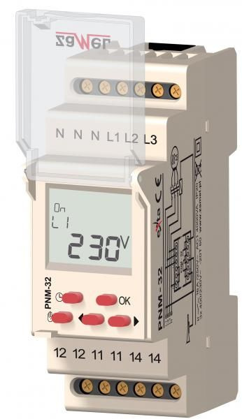 Zamel Реле напряжения 3Ф 16А ЖК рег. 100/290VAC (Umin/Umax) IP20 на DIN ...