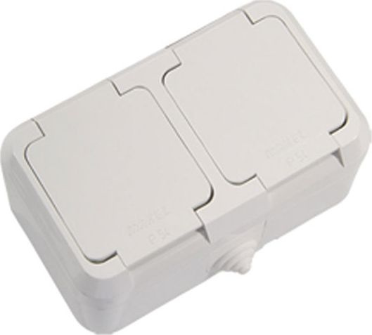 Розетка силовая штепсельная Makel / Макел Менекше IP44, белая 2-местная с крышкой, открытая ...