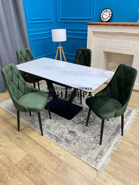Стол кухонный раздвижной стулья для кухни комплект 4 шт ТРИ БОБРА ЛЕОН итальянский мрамор