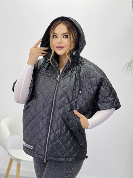 Жилет Женский Jyldyz черный, размер 60 оверсайз Молния Однотонный Повседневный Синтепон Киргизия ...