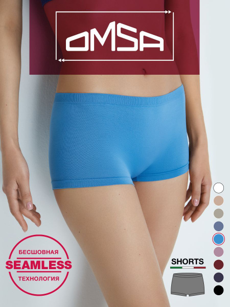 Трусы Женский Omsa шорты Микрофибра голубой, размер 44, 46 Средняя Сербия Повседневный ...