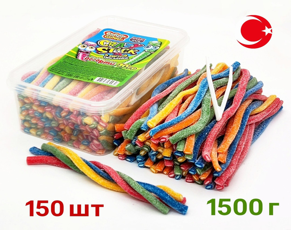 Жевательный мармелад CRAZY GUMMY Sour STICK кислые трубочки ассорти в посыпке, 1500 гр, Канди ...