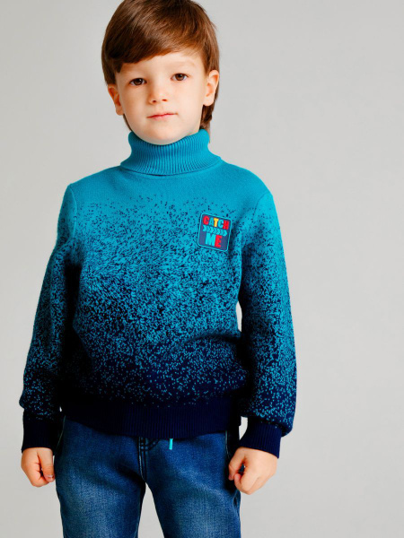 Свитер Мальчики PlayToday синий, темно-синий Трикотаж, размер 104 Без застежки Длинный Логотип ...