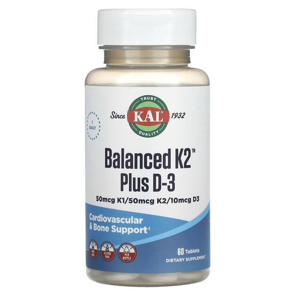 Витамин Д3 и К2 сбалансированный 100 мг, Kal Balanced K2 Plus D-3 60 ...