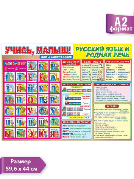 Обучающий плакат А2 Учись, малыш! Русский язык и родная речь - купить с ...