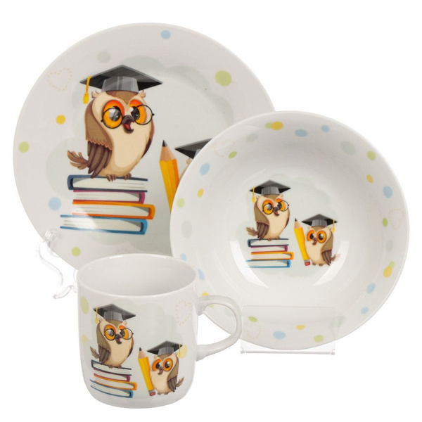 Daniks Набор детской посуды керамика 3 предмета для кормления, Мудрый филин купить на OZON по ...