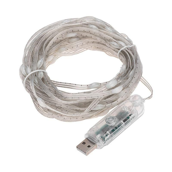 Гирлянда смарт "Нить" из росы с крупными светодиодами 10м 100LED RGB IP20 прозр. провод USB Neon ...