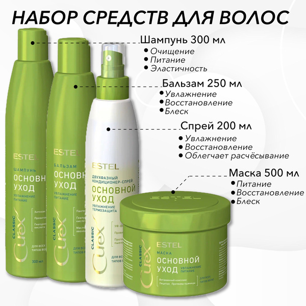ESTEL PROFESSIONAL CUREX CLASSIC Комплект Основной уход для всех типов волос Шампунь 300 мл ...
