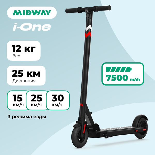 Электросамокат MIDWAY i-One чёрный (350 W, 7500 mAh, до 30 км/ч, 12 кг ...