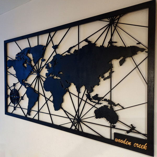 Украшение настенное интерьерное Карта мира из дерева с подсветкой купить по доступным ценам в