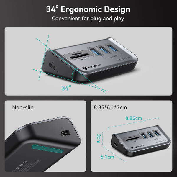 USB HUB ORICO Суббренд Yottamaster GA1-3ATS хаб USB Type C, с 3 USB-A(USB3.2 Gen1) и SD/TF(USB2 ...