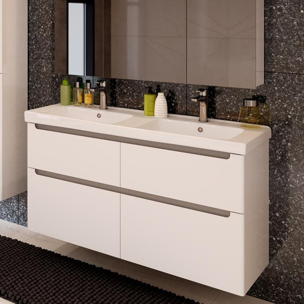 Тумба с раковиной Lemark Buno 120 подвесная, напольная, двойная, 125, 5 см, с ящиками, белая ...