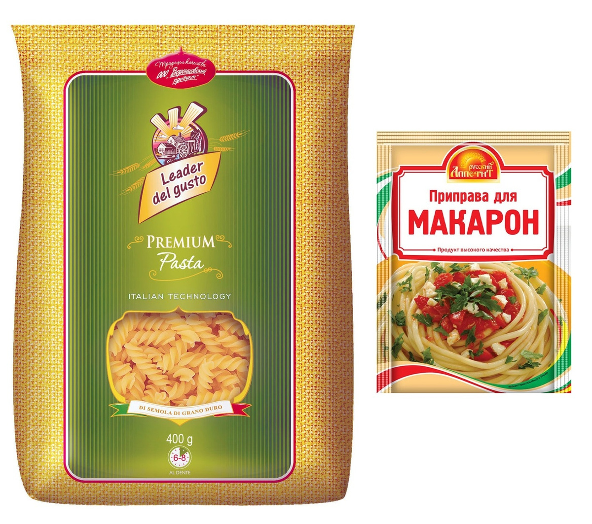Макароны Спиральки "Leader del gusto", в/с, 400 г, 24 шт. + ПРИПРАВА ...