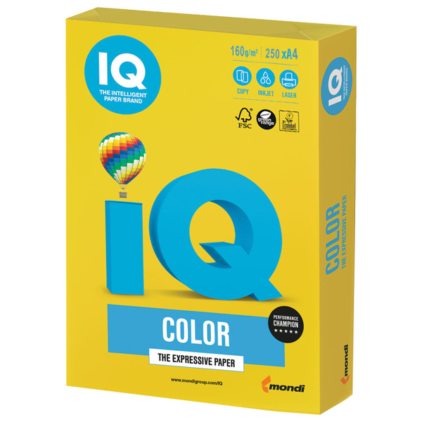 Бумага цветная IQ "Color Intensive" А4, 160 г/м2, 250 л, интенсив ярко ...