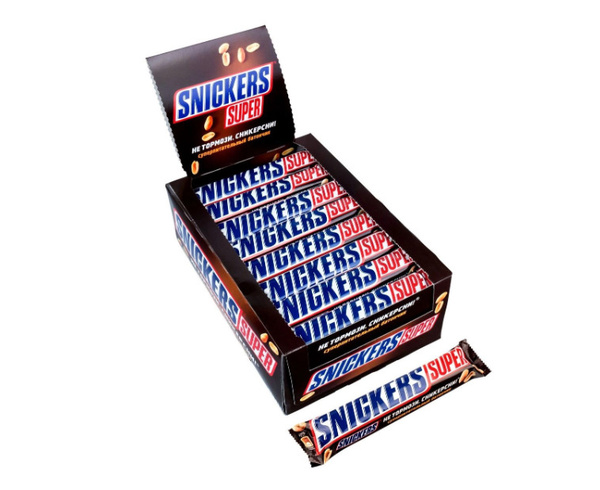 Шоколадный батончик Snickers Super, 32 шт по 80 г - купить с доставкой ...