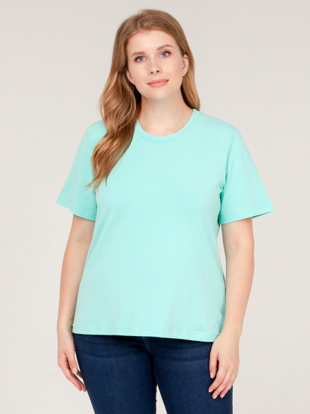 Футболка Женский SPARADA бирюзовый Короткий, размер 62, 64 Смесовая ткань Однотонный ...