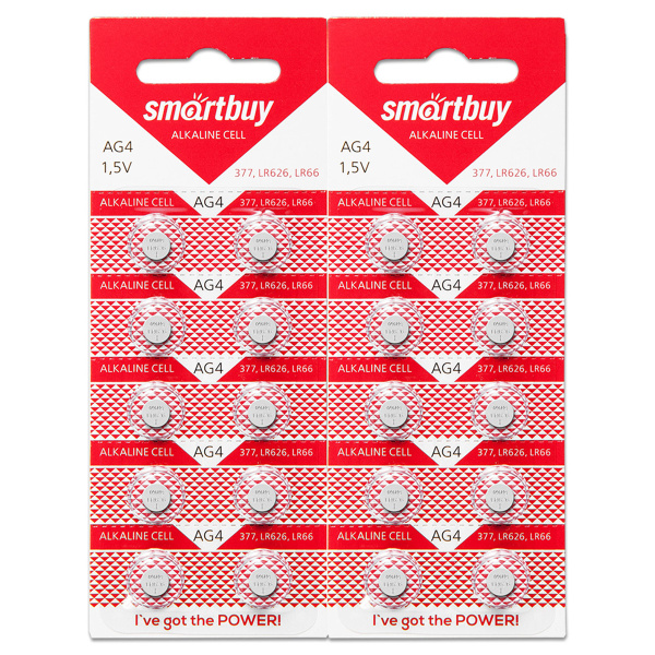 Батарейка LR626 (377, LR66, AG4) 1.5V SmartBuy Blister, упаковка 20 шт. купить на OZON по низкой ...