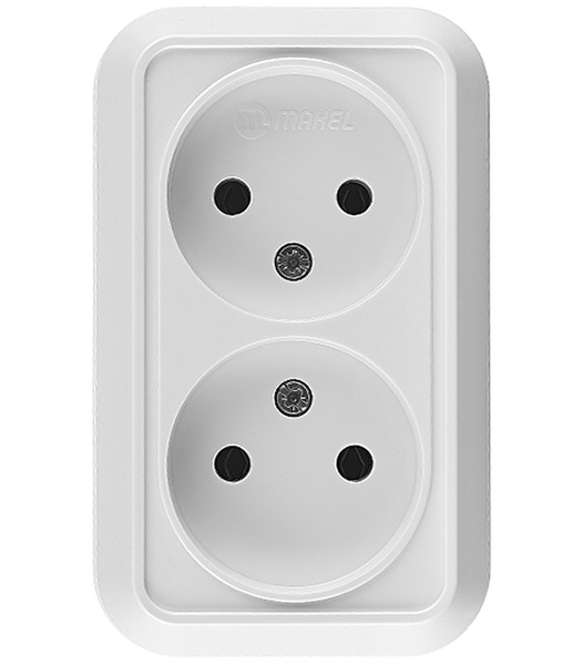 Розетка Makel Siva Ustu 45117 двойная открытая установка белая без ...