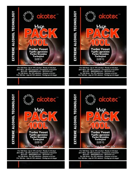 Турбо дрожжи Alcotec Mega Pack 100L, 4 пачки по 360 гр (Алкотек Мега Пак спиртовые) - купить с ...