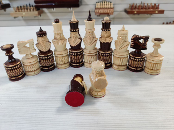 Шахматные фигуры подарочные резные ручной работы Богатыри купить с