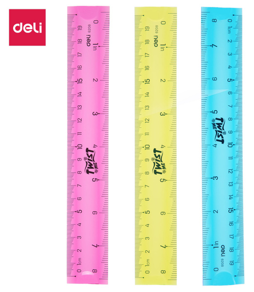 Линейка пластиковая, школьная, для черчения Deli E6208, 20 см, ассорти ...