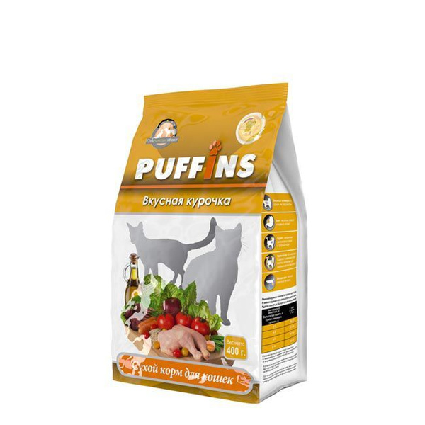 Puffins сухой корм для кошек Вкусная курочка 400г - купить с доставкой ...