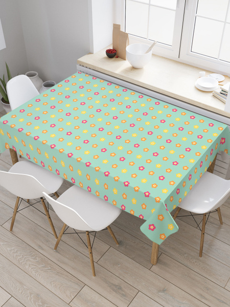 Скатерть прямоугольная на кухонный стол JoyArty "Многоцветные цветы" из оксфорда, 180x145 см ...