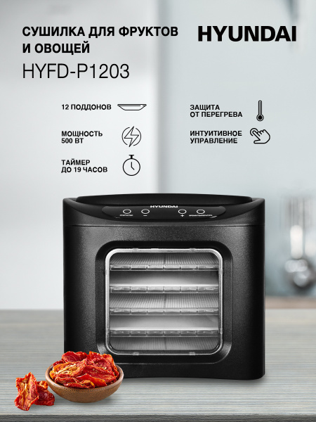 Сушка для фруктов и овощей Hyundai HYFD-P1203 12под. 500Вт черный ...