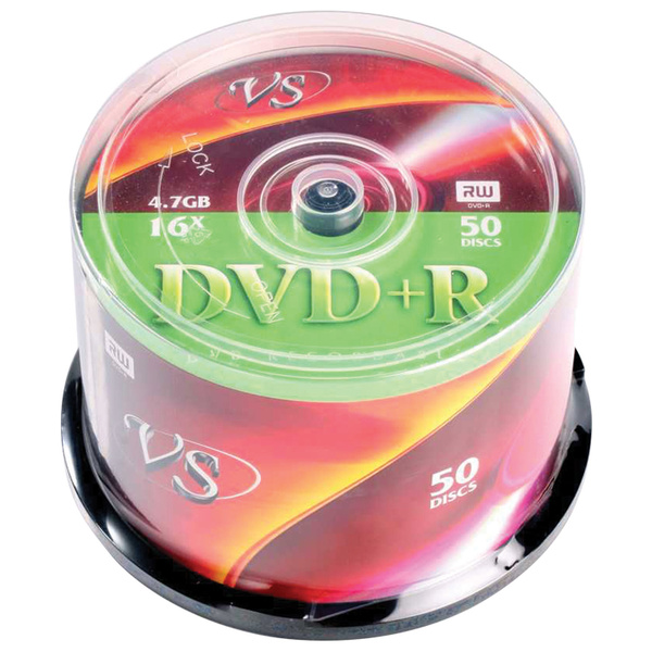 Диски DVD+R VS 4,7 Gb 16x, КОМПЛЕКТ 50 шт., Cake Box, VSDVDPRCB5001 ...
