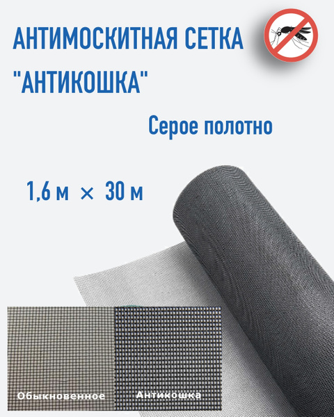 Сетка от комаров на окно/ антикошка/ сетка антимоскитная/ серый цвет 1 ...