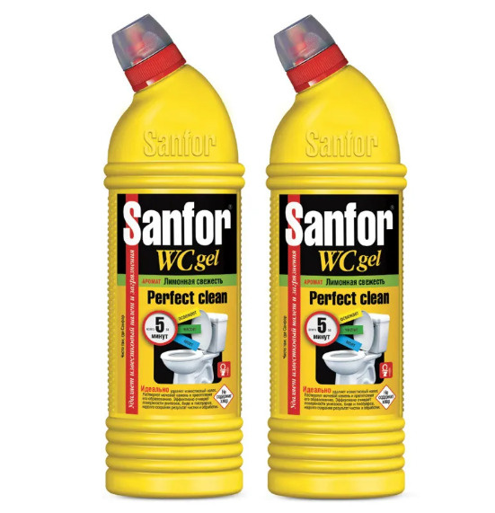 Средство для уборки туалета 750 г, SANFOR WC gel (Санфор гель) "Лимонная свежесть", 1550 (2 ...