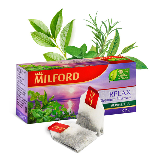 Зеленый чай в пакетиках Milford травяной с мятой мелиссой розмарином ...