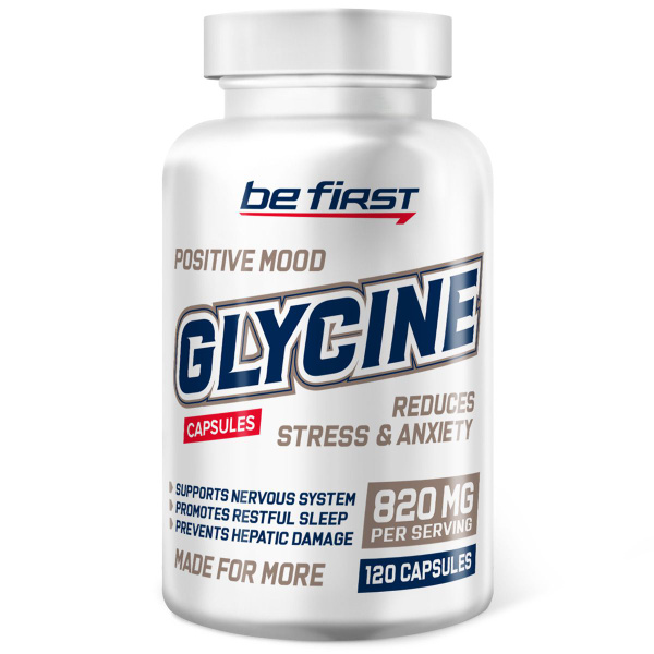 Глицин Be First Glycine 820 мг, 120 капсул / успокоительное для ...