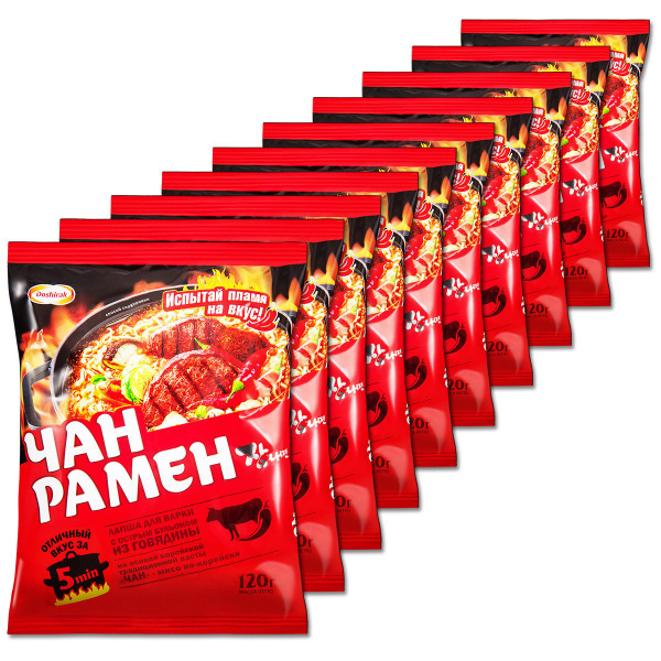 Лапша для варки Доширак Чан Рамен "Острая говядина", в пакете 120 г, 10 ...