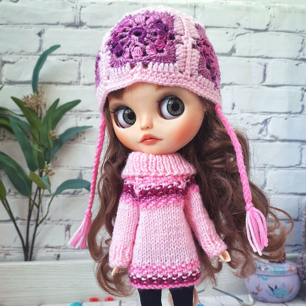 Вязаная кофта и шапка для куклы Блайз (Blythe) розового цвета - купить ...