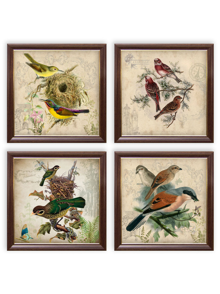 Четыре картины на натуральном холсте Птички 22 22 см купить по низкой цене в интернет