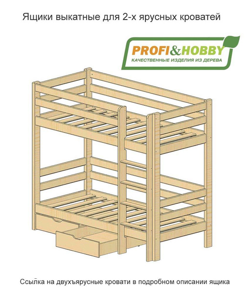 Ящик выкатной под 2-х ярусную кровать PROFI&HOBBY, 72х81см, массив ...