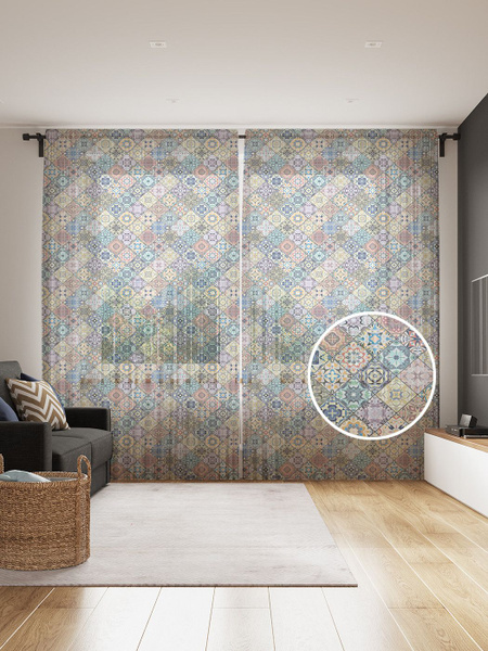 Тюль, фототюль JoyArty "Марокканские плитки" высота 265 см, ширина 145 см (2 полотна) на шторной ...