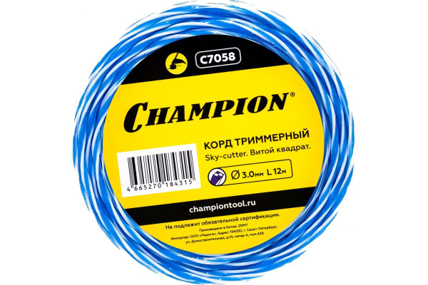 Леска/ Корд триммерный CHAMPION Sky-cutter 3.0мм* 12м (витой квадрат ...