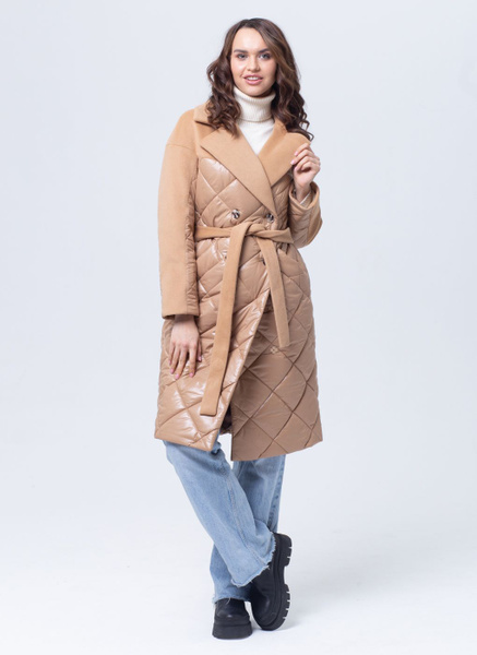 Пальто КАЛЯЕВ Демисезон размер 44 цвет бежевый Текстиль купить по