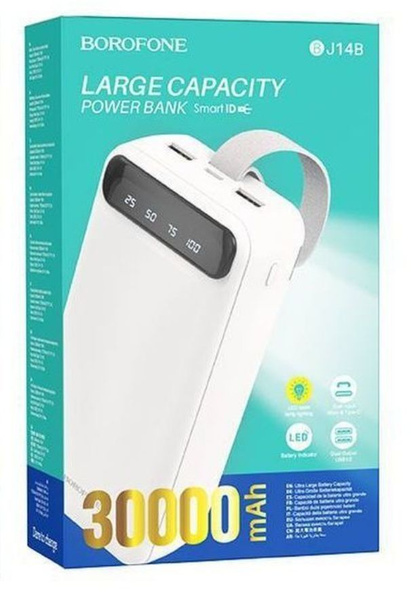 Внешний аккумулятор (Power Bank) borofone Powerbank BJ14B 30000mAh 2USB 2A белый с дисплеем ...