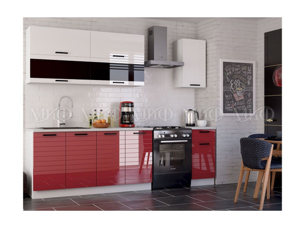 Кухонный гарнитур Техно 3 2 0м Компоновка№2 Белый глянцевый холодный Красный металлик купить C