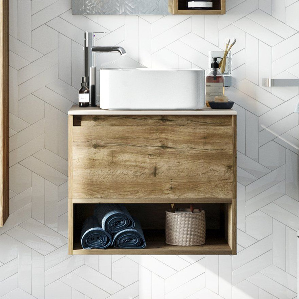 Тумба с раковиной STWORKI Карлстад 60 подвесная, 59, 6 см, из фарфора, лофт, со столешницей, с ...