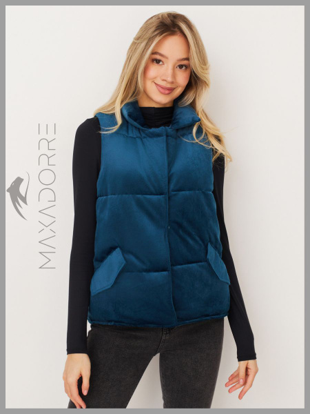 Жилет утепленный Женский MAXADORRE Карманы синий, размер 46 Полиэстер Синтепон Молния, Кнопки ...