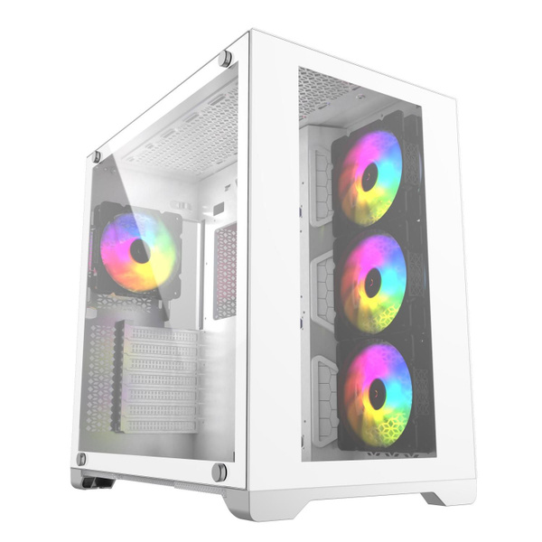 Powercase Vision White, Tempered Glass, 4х 120mm 5-color fan, белый ...