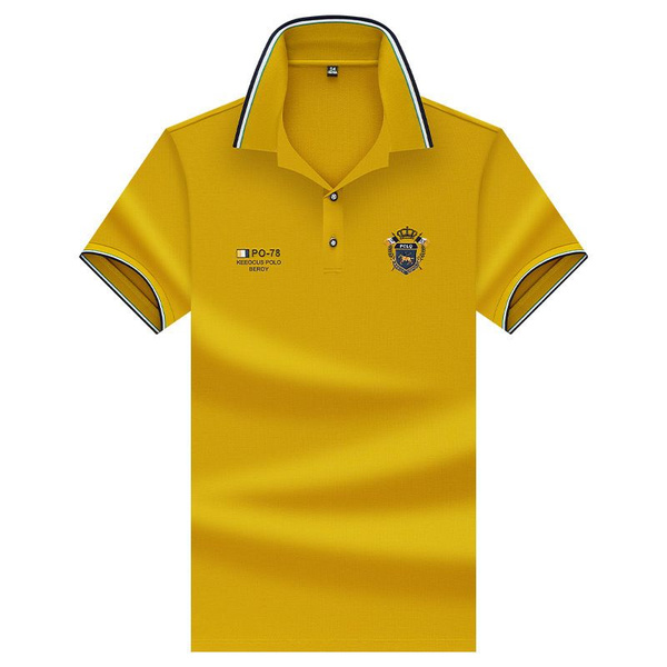 Поло Мужской CHAOPAI желтый Короткий, размер 50 Хлопок Однотонный прямой Повседневный, рост 160 ...